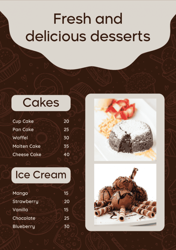 Chocolate Menu Card Dessert Menu Template
